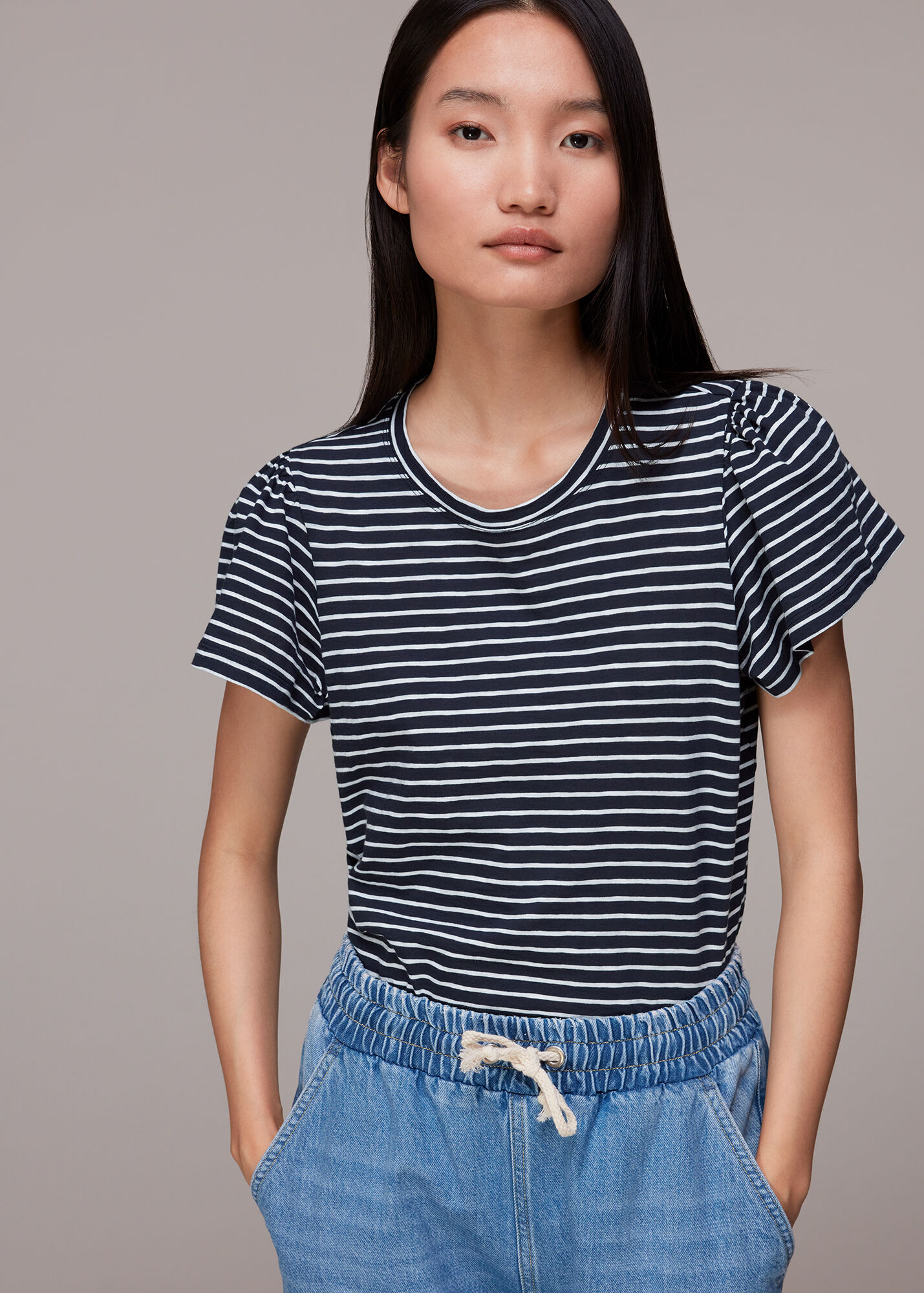 Classic Elegance Duo: Rosa Double Trim Cotton Frill Stripe Tees ...
