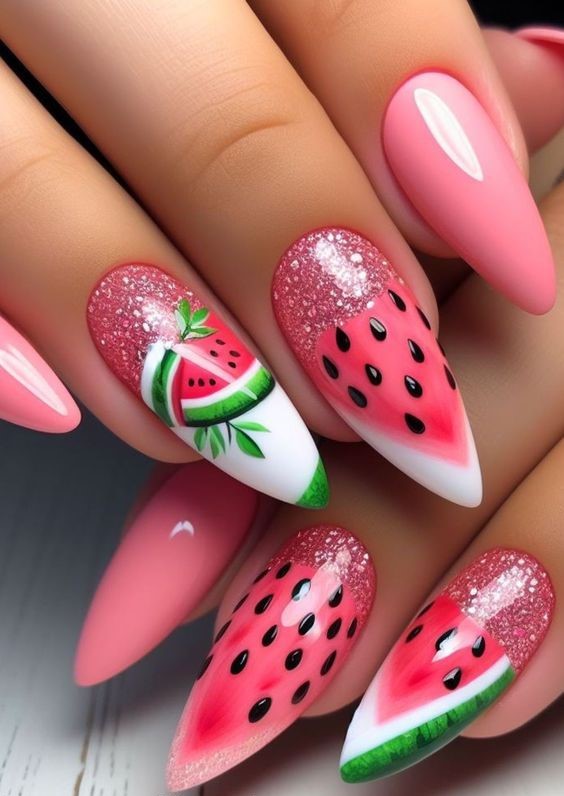 Watermelon Nail Designs Trending in 2024 for summer and Fall Manicures ...