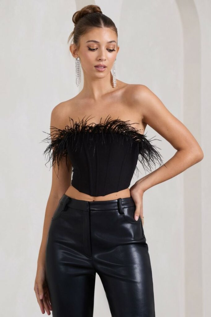 21 Chic Feather Bandeau Tops Elevating Your Party Style